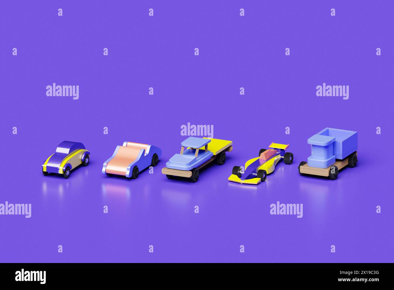 3d illustration of cute kids model cars, convertibles, pickups, truck ...