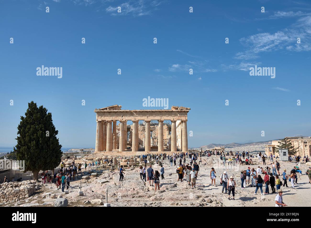 Athens, Greece; October, 13,2022: Parthenon at Acropolis with tourists. The Parthenon is a ...