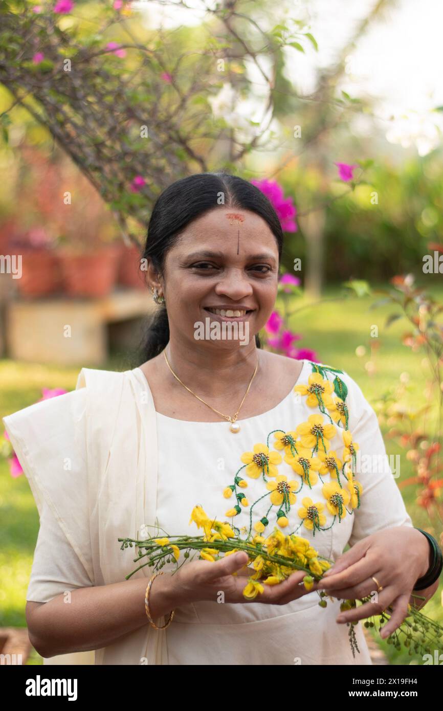 A Picture of middle aged malayali woman wearing a traditional kerala ...