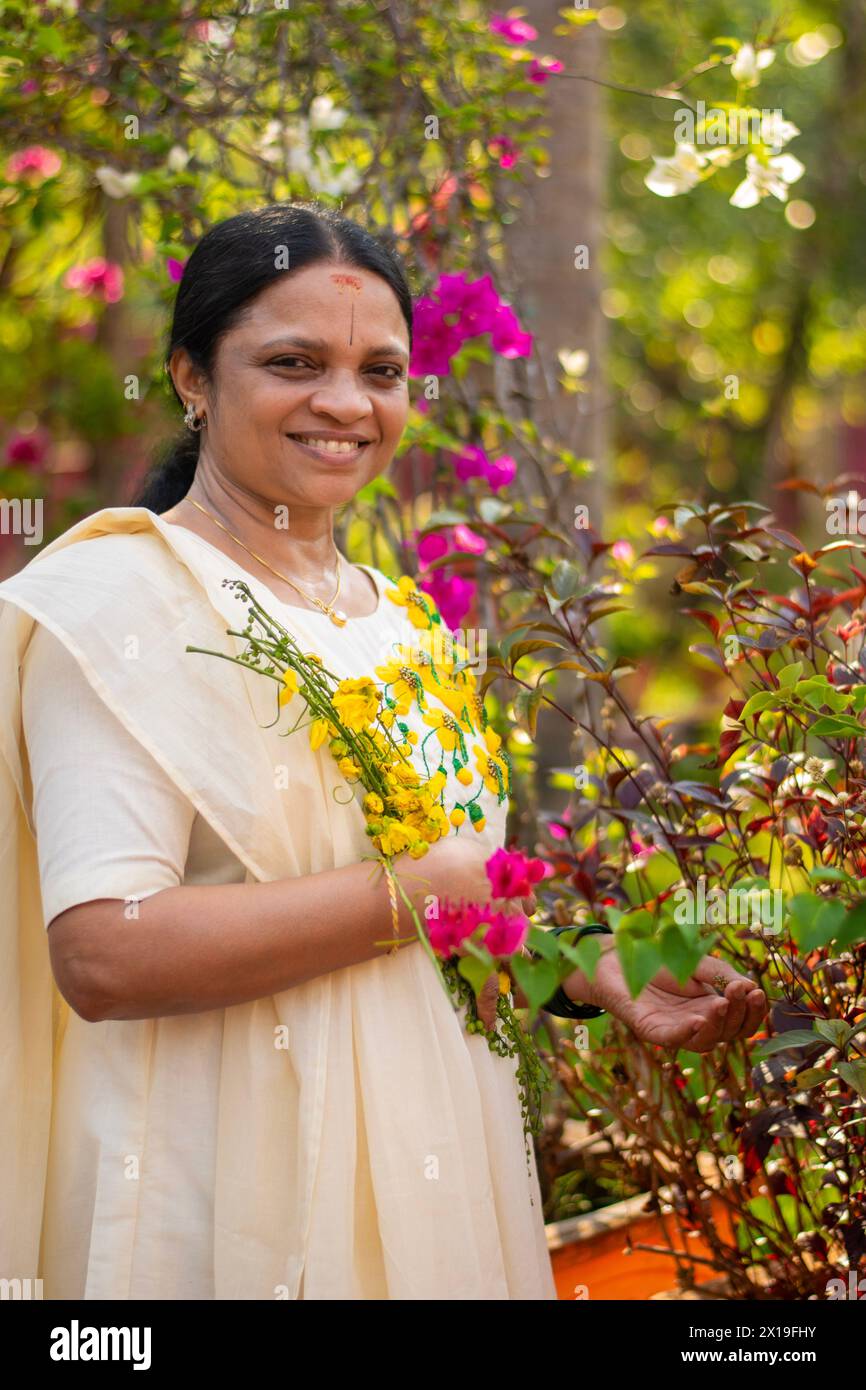 A Picture of middle aged malayali woman wearing a traditional kerala ...