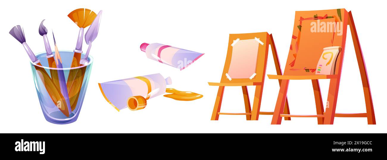 Art tools for painting studio and school concept. Cartoon vector ...