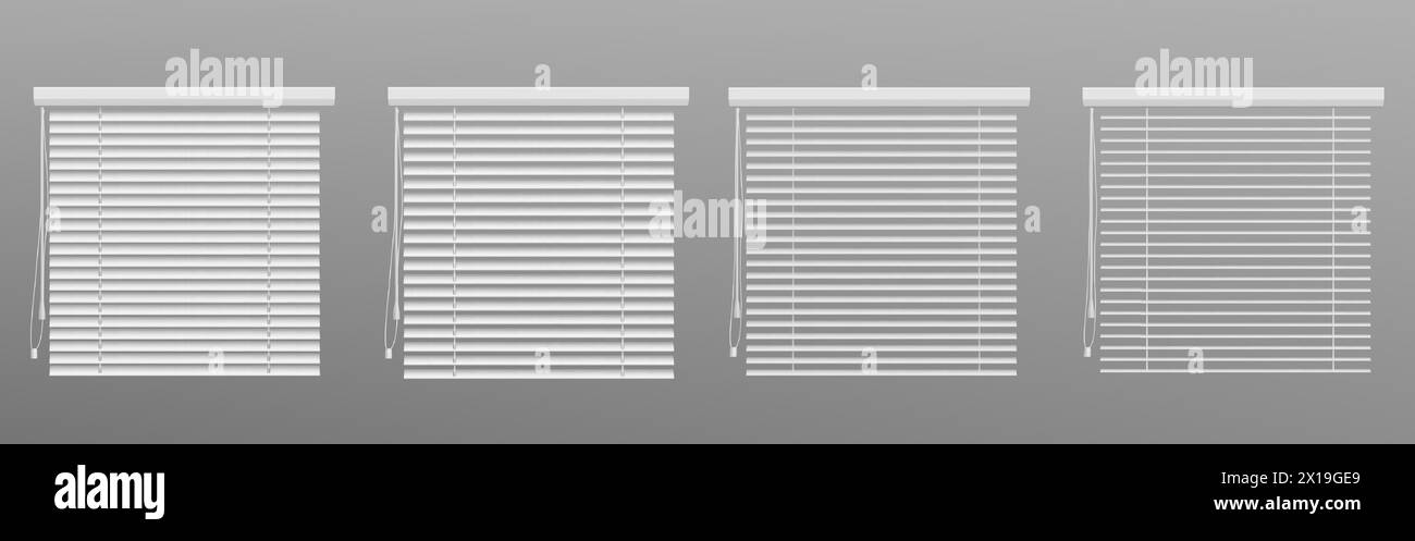 Open and closed window blinds animation set isolated on gray background ...