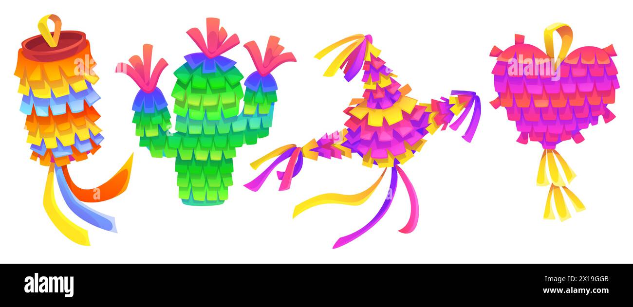 Mexican pinatas set isolated on white background. Vector cartoon ...