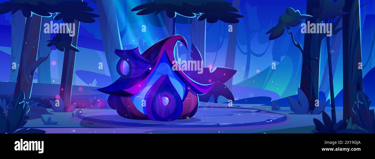 Night magic forest with witch house dark landscape. Halloween scary and ...