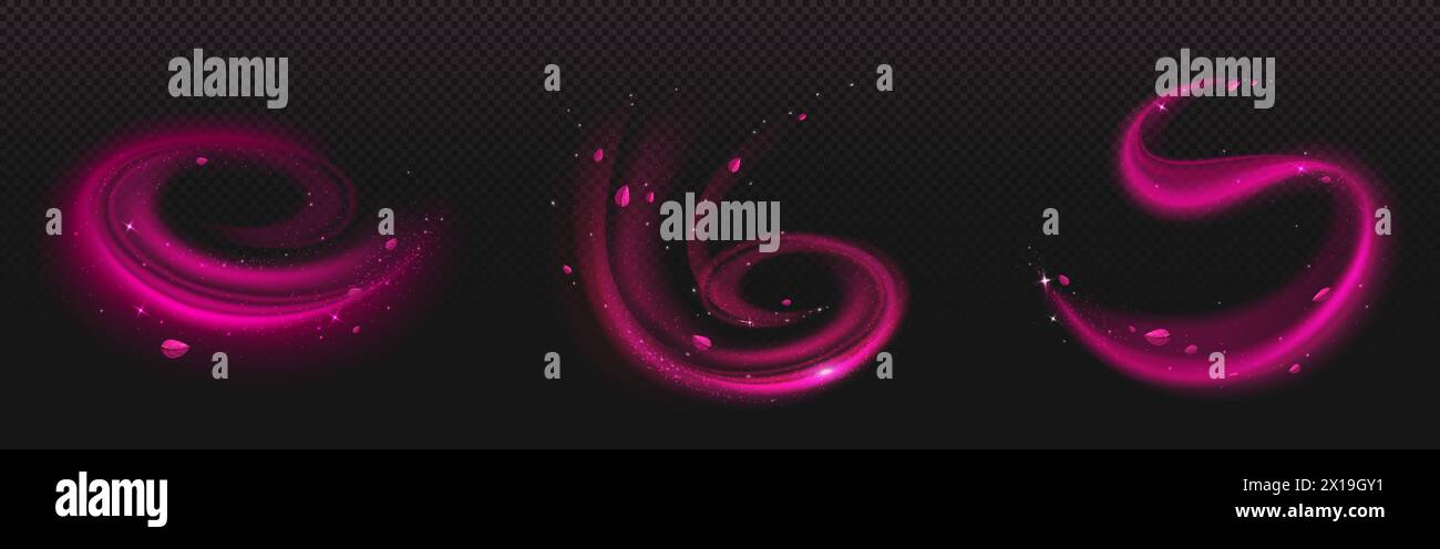 Shimmering wind vortex with pink leaves. Vector realistic illustration ...