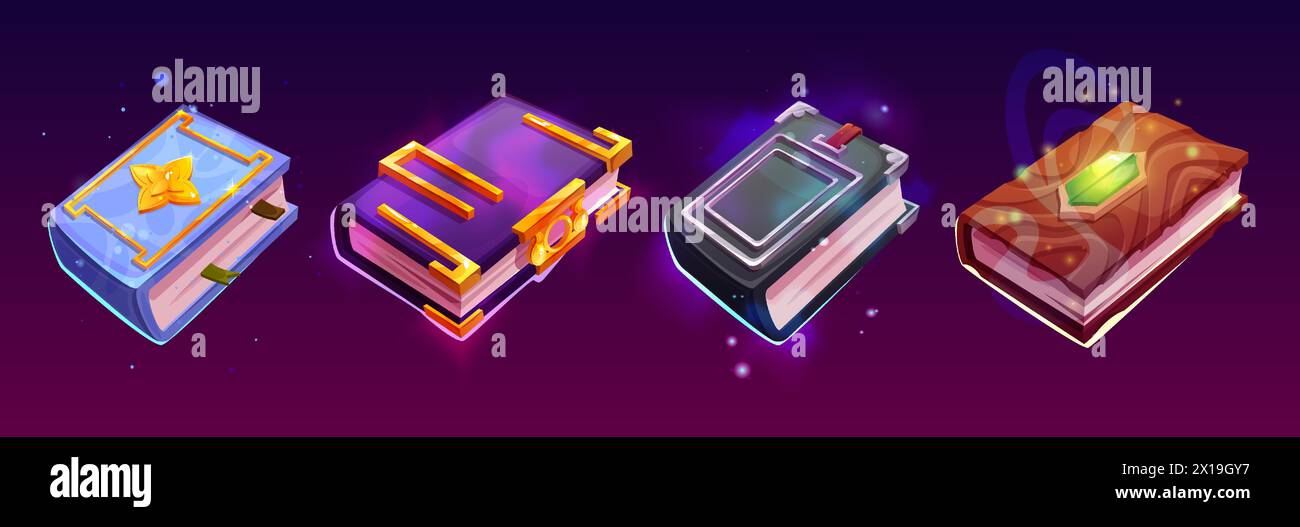 Old fantasy magic book game icon ui cartoon vector. Antique wizard ...