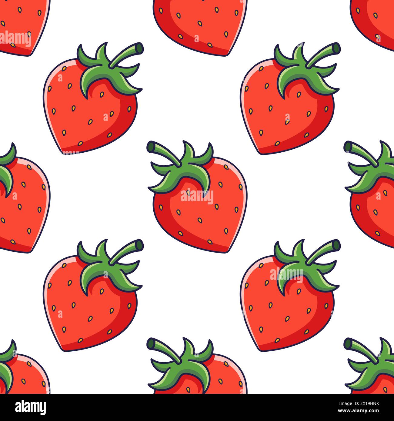 Cute red Strawberry seamless pattern in cartoon style. Vector ...