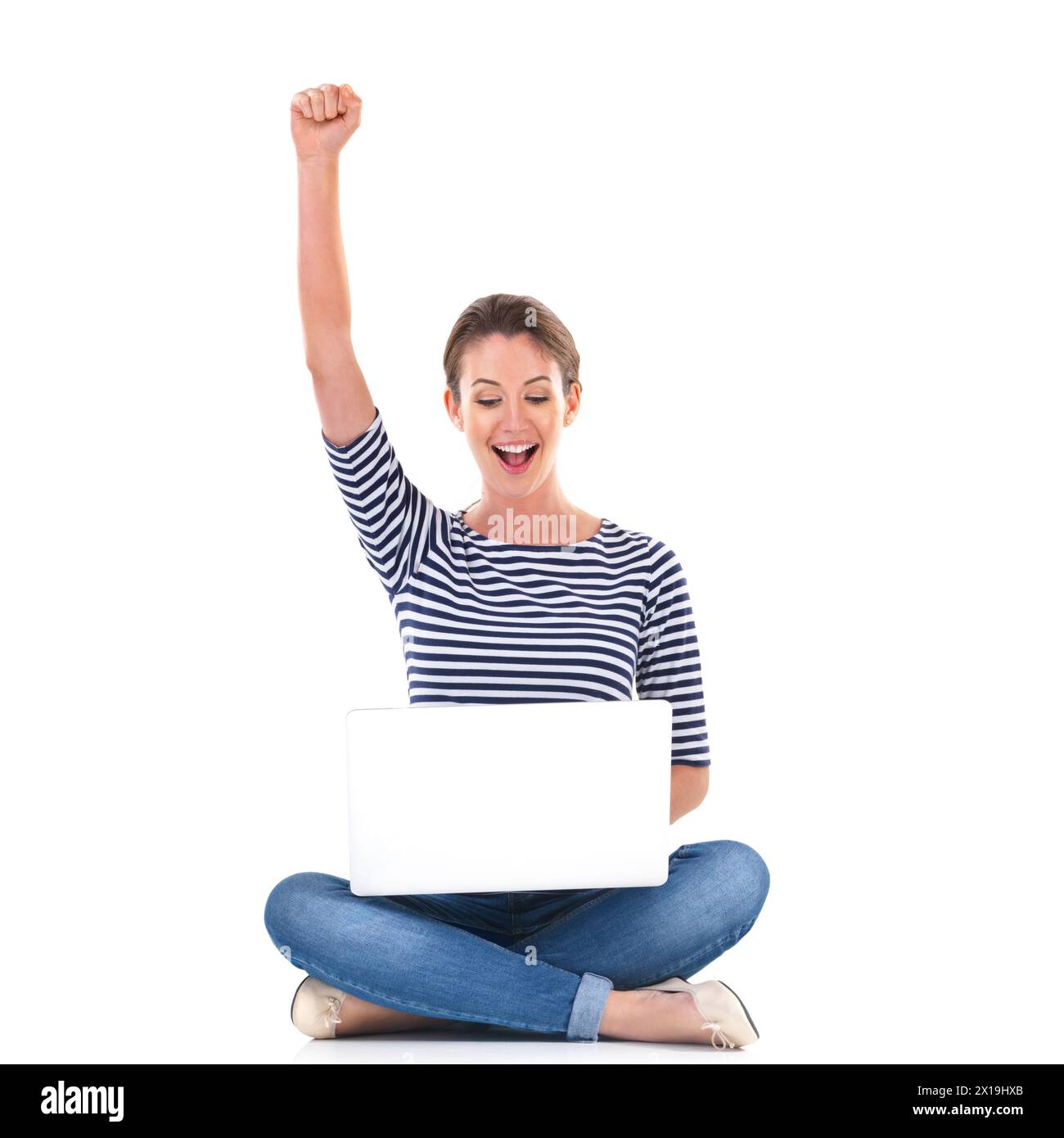 Entrepreneur woman computer cheering Cut Out Stock Images & Pictures ...