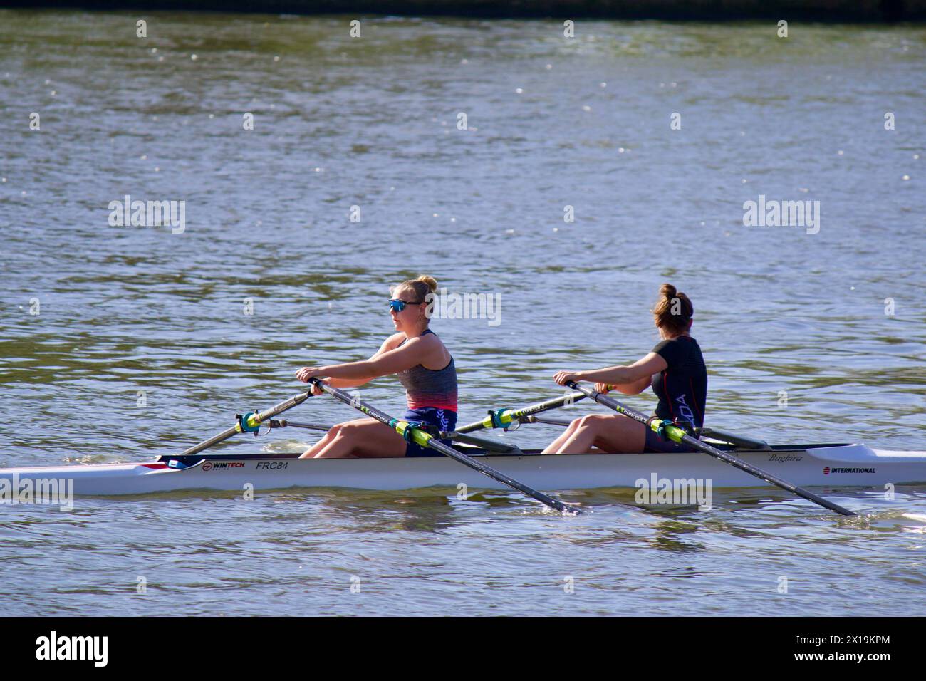 Frankfurt, Germany, April 10, 2024. Frankfurt Skyline. Rowing German ...