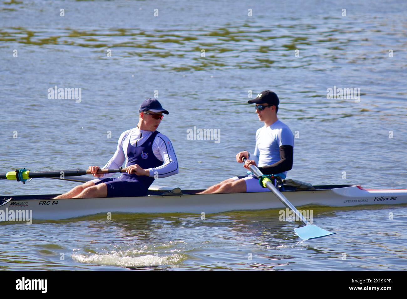 Frankfurt, Germany, April 10, 2024. Frankfurt Skyline. Rowing German ...