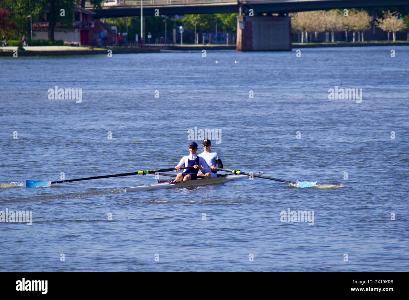 Frankfurt, Germany, April 10, 2024. Frankfurt Skyline. Rowing German ...