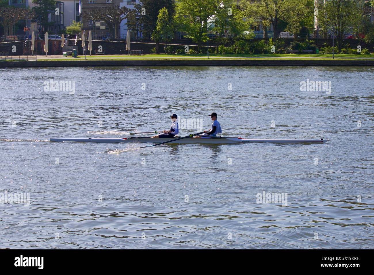 Frankfurt, Germany, April 10, 2024. Frankfurt Skyline. Rowing German ...
