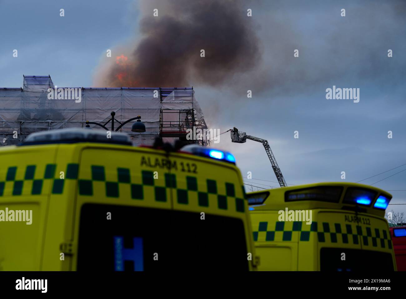 The historic building Boersen is on fire in central Copenhagen in ...
