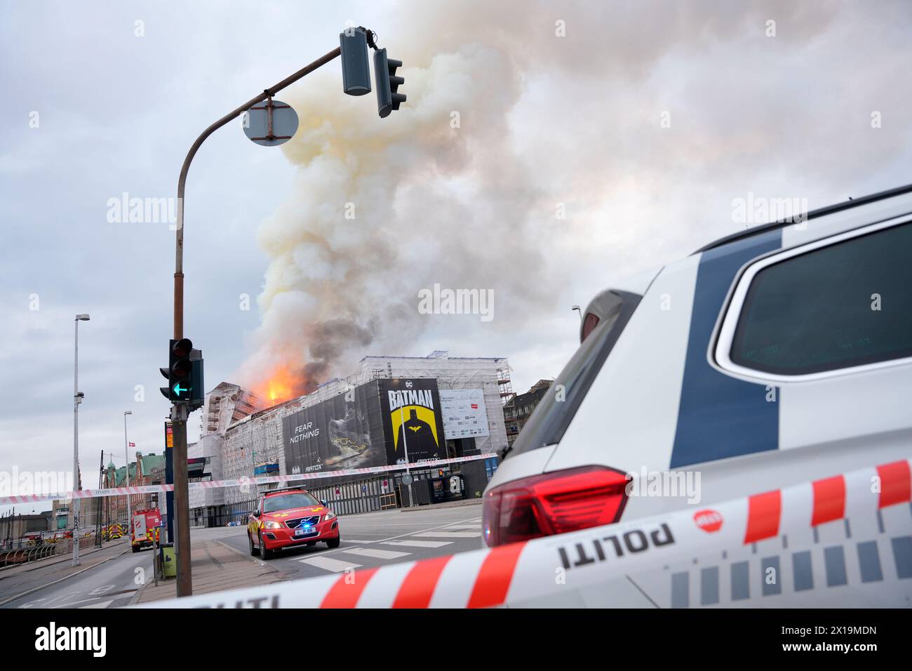 The historic building Boersen is on fire in central Copenhagen in ...