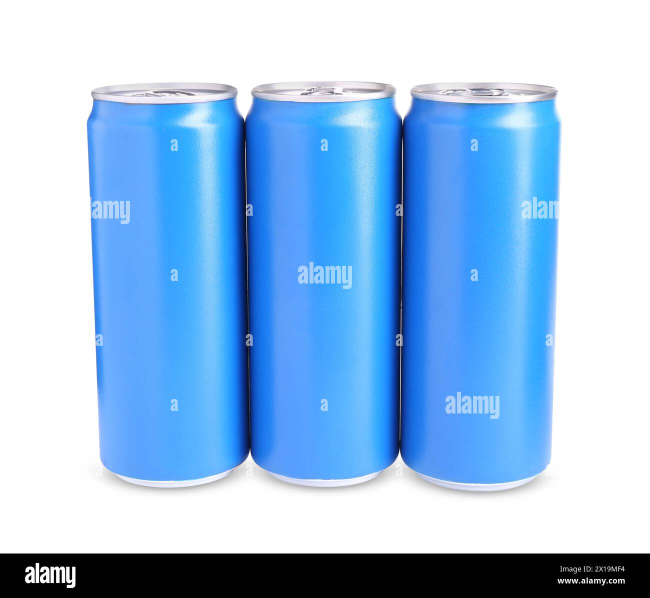 Energy drinks in blue cans isolated on white Stock Photo - Alamy
