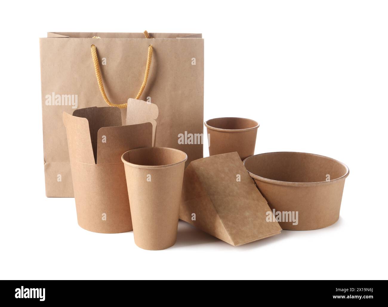 Eco friendly packaging. Disposable food containers and paper bag ...
