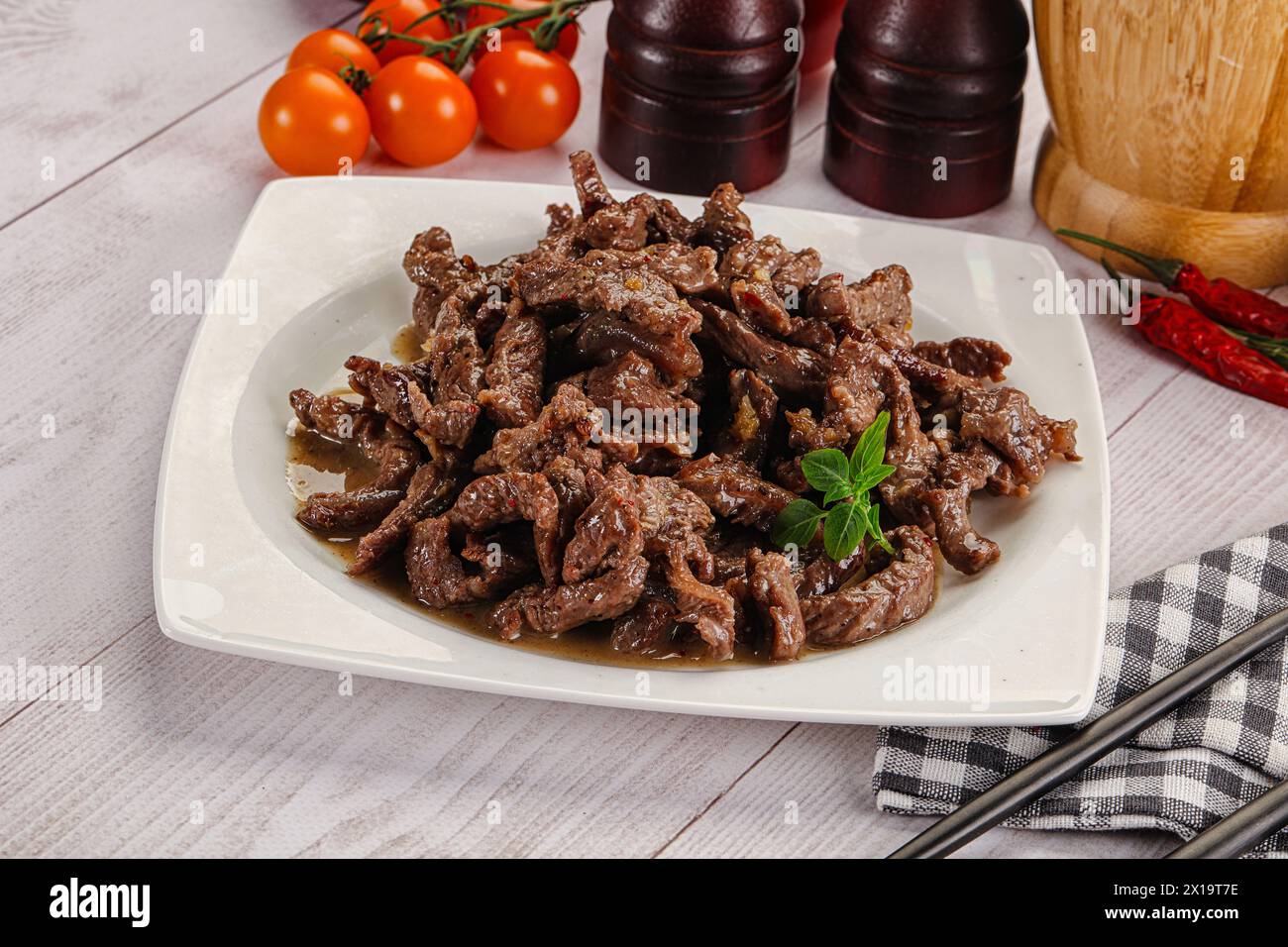 Stew beef slices with gravy Beef Stroganoff Stock Photo - Alamy