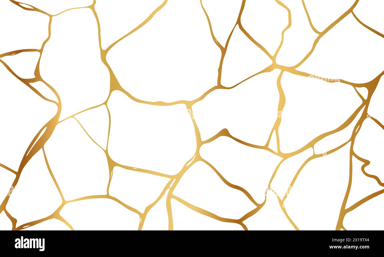 Gold kintsugi crack repair marble texture vector illustration isolated ...