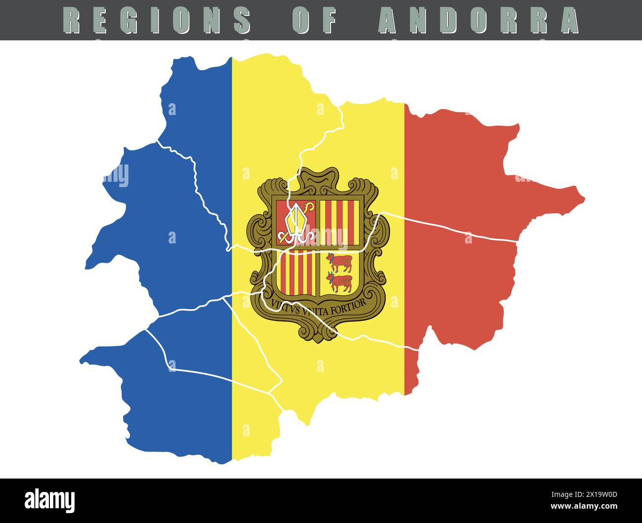 Map of the country of Andorra. Detailed vector map of Andorra by region. Map of Andorra with ...