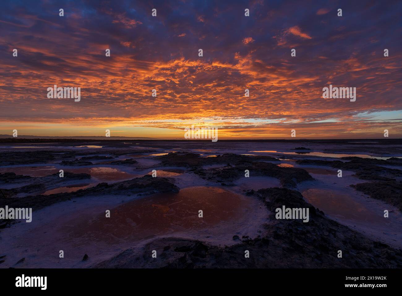 Dramatic Sunset of Dried Salt Ponds. Alviso Marina County Park, Santa ...