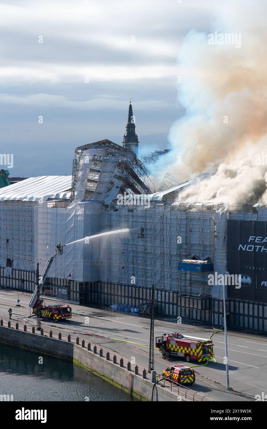 The historic building Boersen is on fire in central Copenhagen in ...