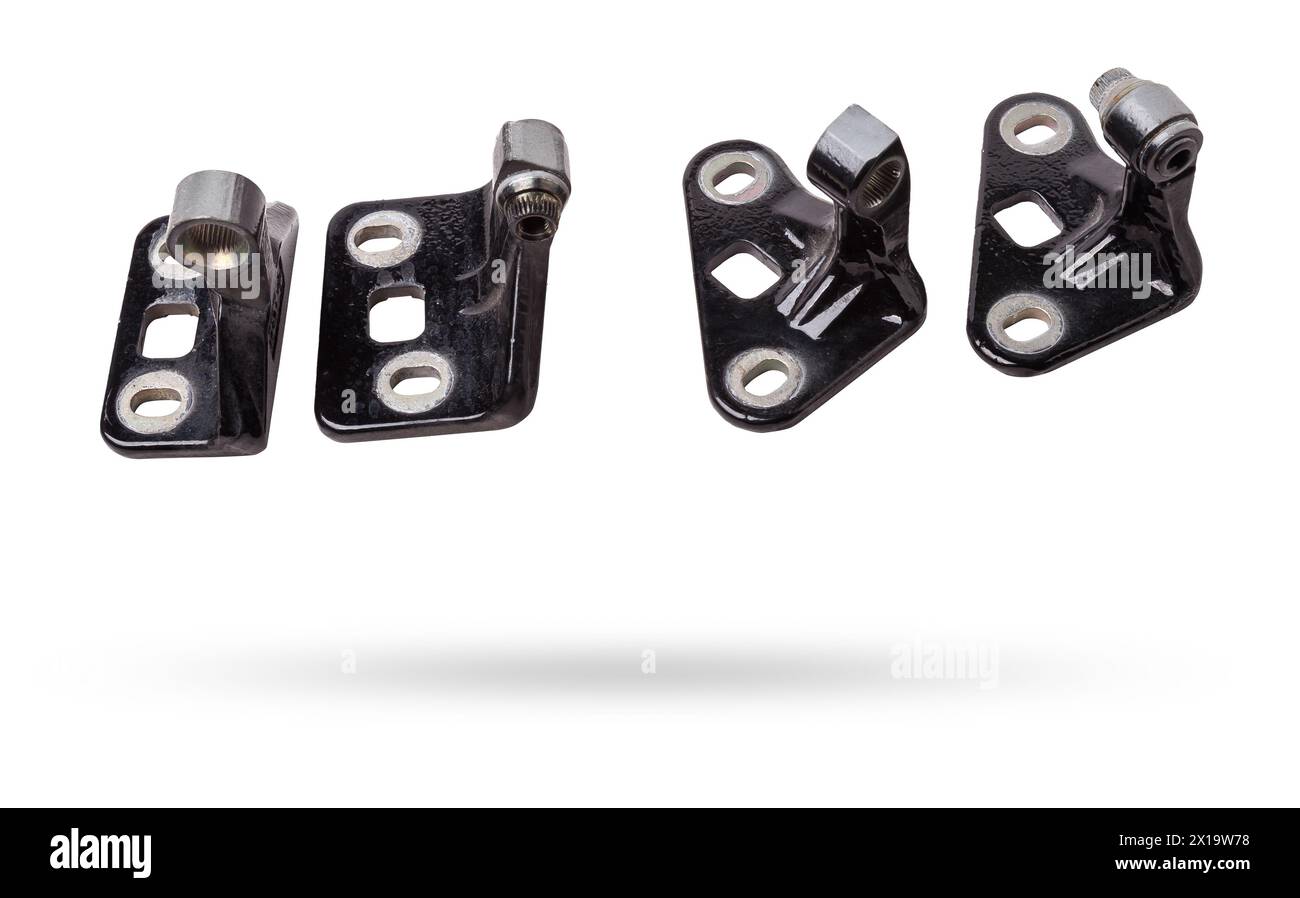 hinges for attaching the door or trunk of the car on a white isolated ...