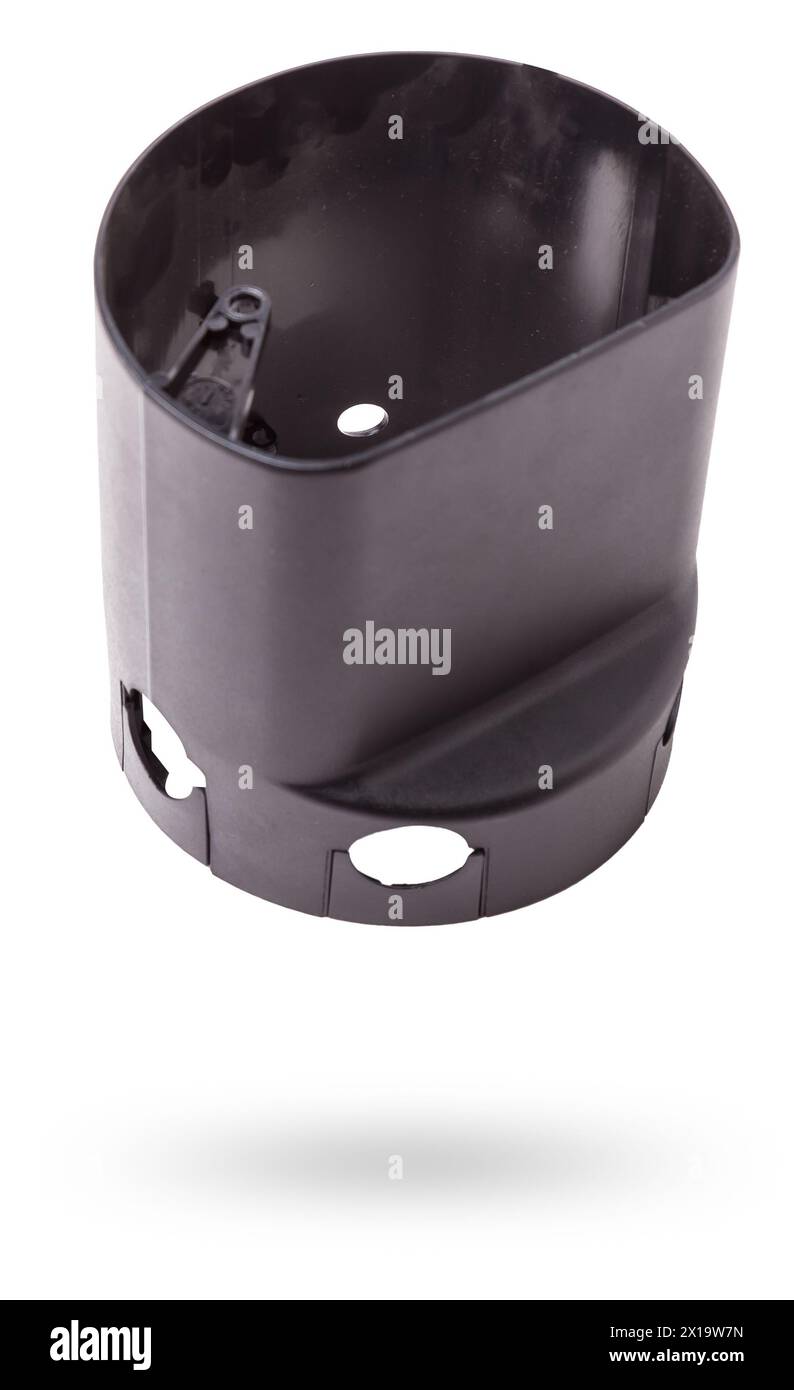 Black plastic steering column cover close-up on white isolated ...