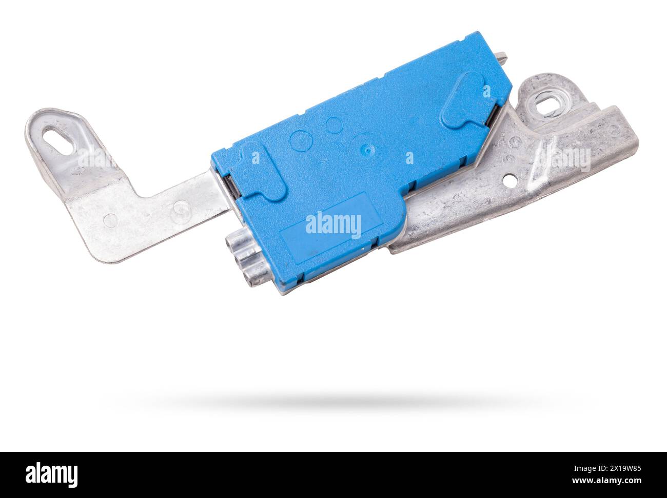 Plastic car engine control unit with metal elements on a white isolated ...