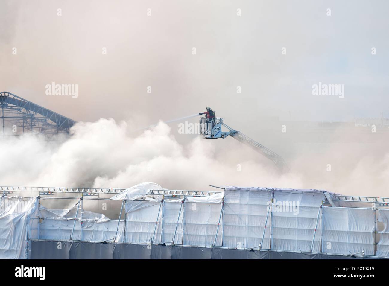The historic building Boersen is on fire in central Copenhagen in ...