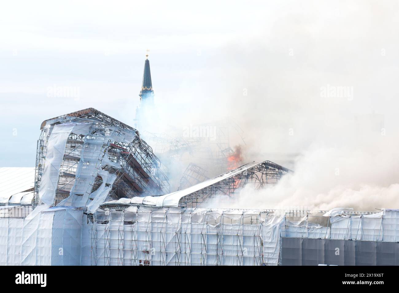 The historic building Boersen is on fire in central Copenhagen in ...