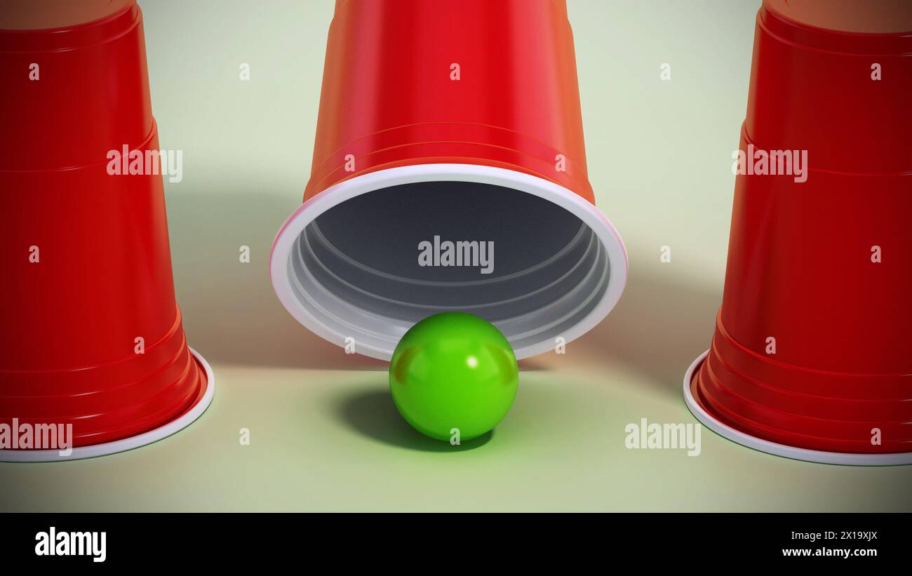 Cup and ball guessing game. 3D illustration Stock Photo - Alamy