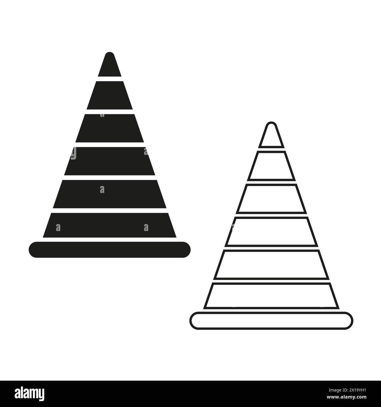 Traffic cone silhouette duo. Safety and caution symbol. Vector ...