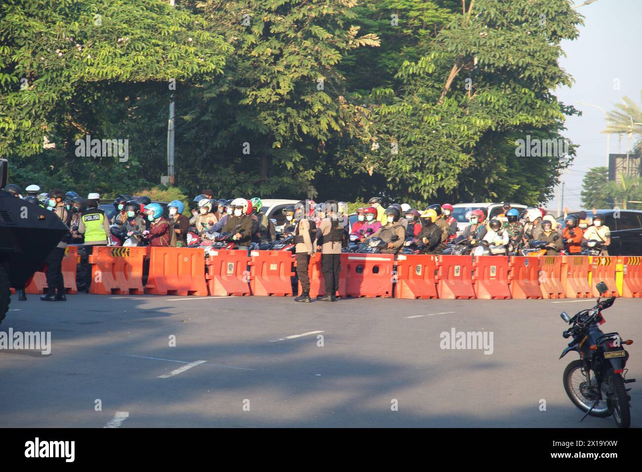 Surabaya, Indonesia : July 29, 2021: Closure of traffic flow in the ...