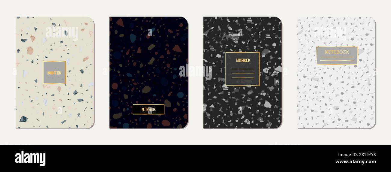 School diary cover design. Terrazzo abstract background made of natural ...