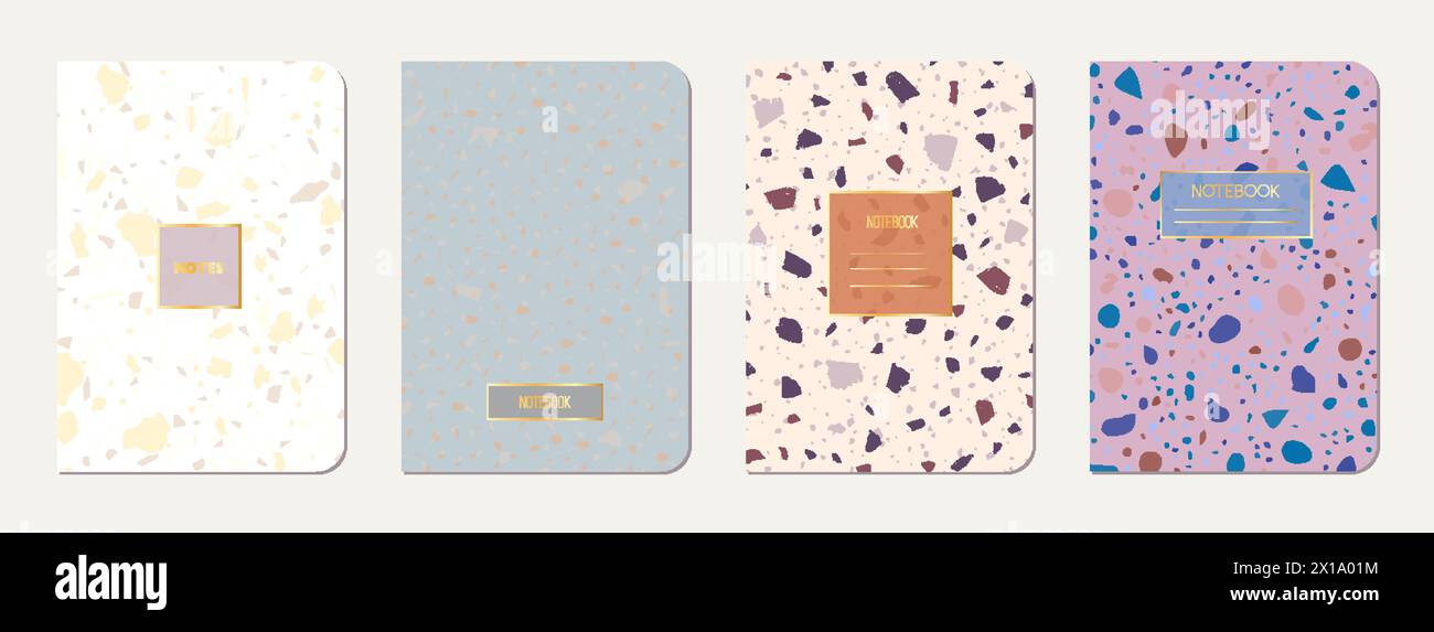 School diary cover design. Terrazzo abstract background made of natural ...
