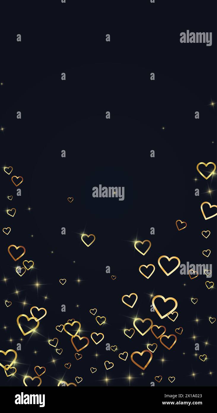 Valentine hearts, flying, falling down, floating. Gold hearts scattered ...