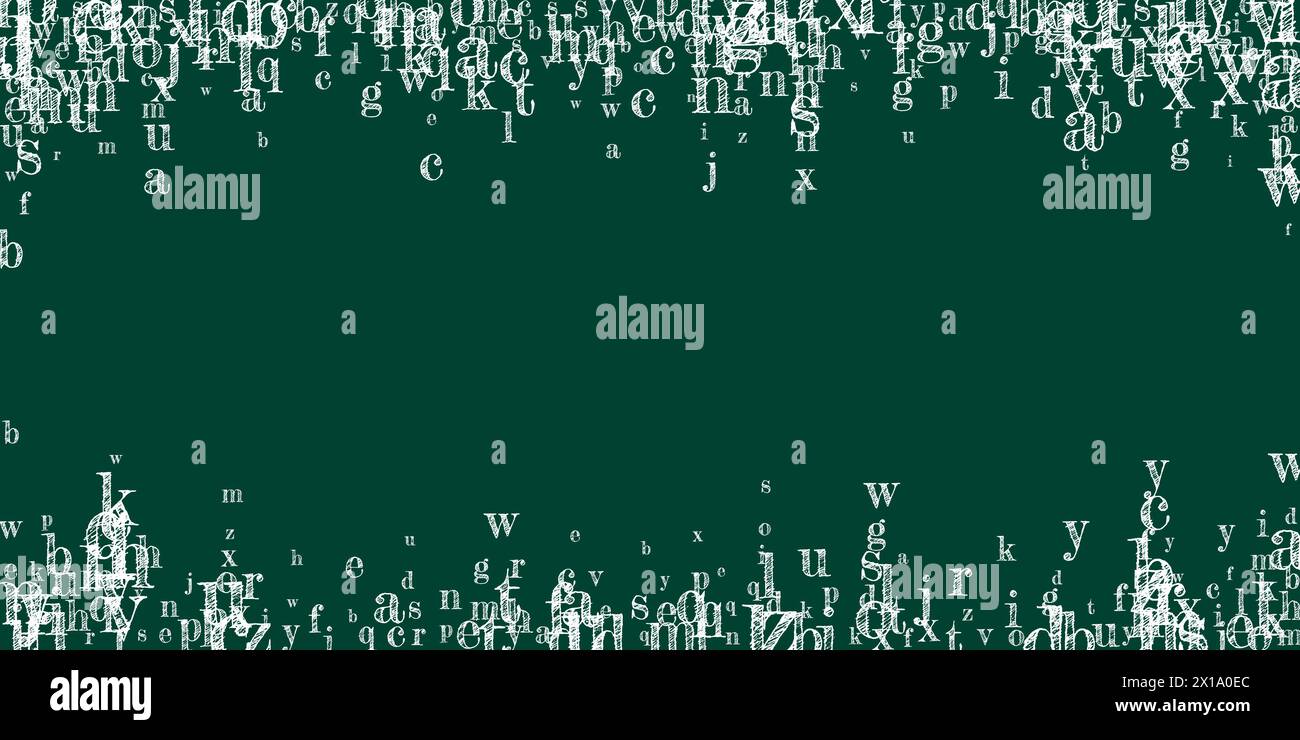 Flying latin letters. White chalk scattered charachters of English ...