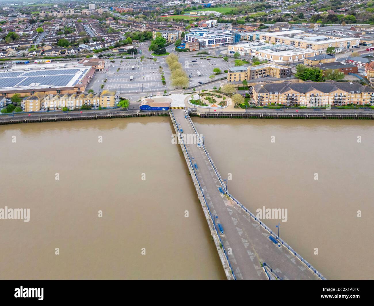 aerial view of Erith pier, first opened in 1842 , is the longest pier ...