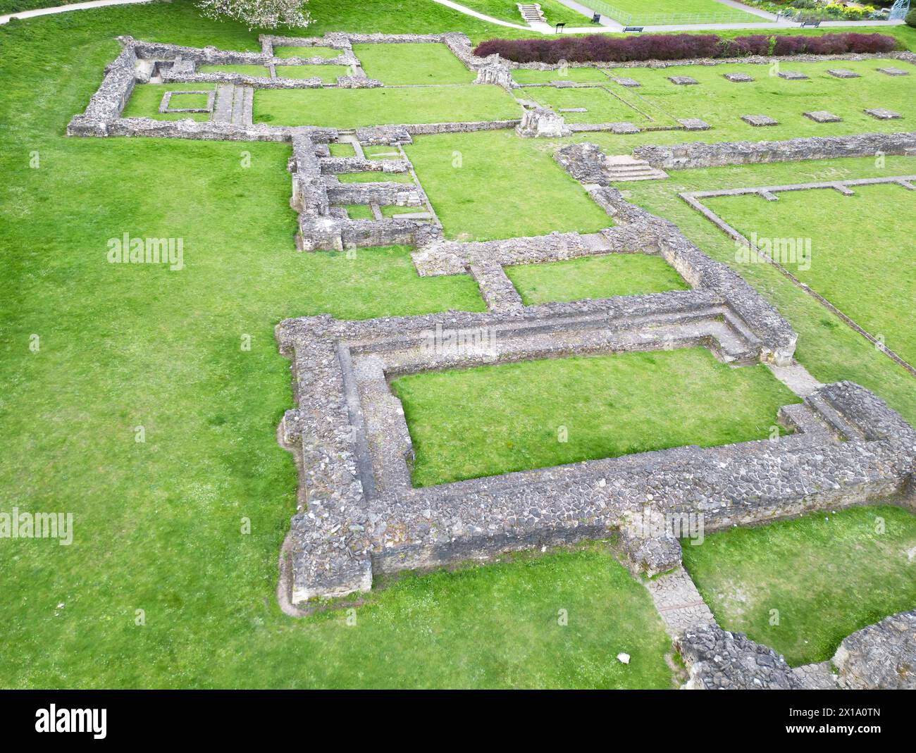 aerial view of the ruins of Lesnes Abbey in Abbey woods in Bexley ...