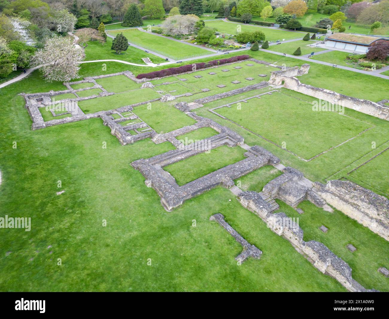 aerial view of the ruins of Lesnes Abbey in Abbey woods in Bexley ...