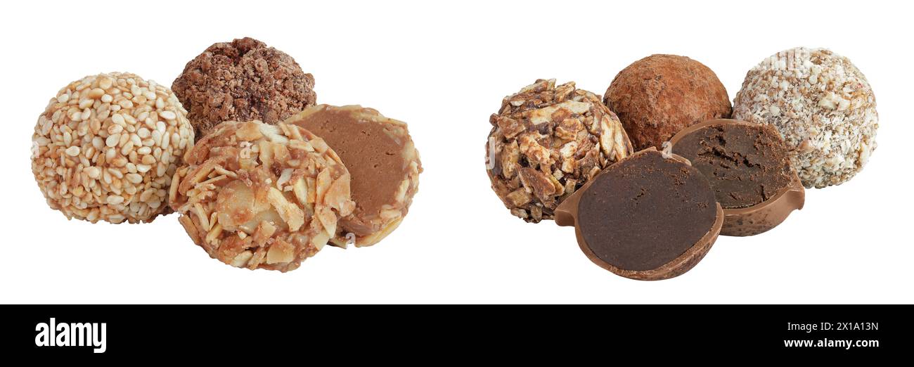 A variety of different truffles Isolated on a white background Stock ...