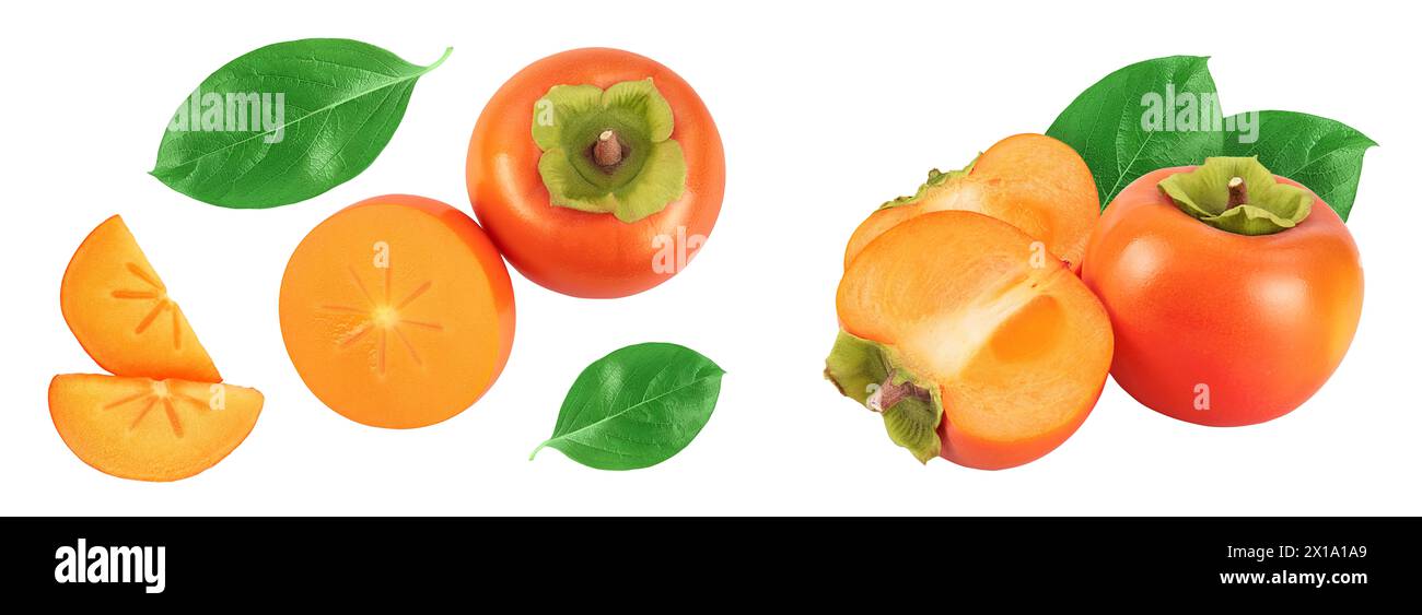 Persimmon fruit isolated on white background with full depth of field ...