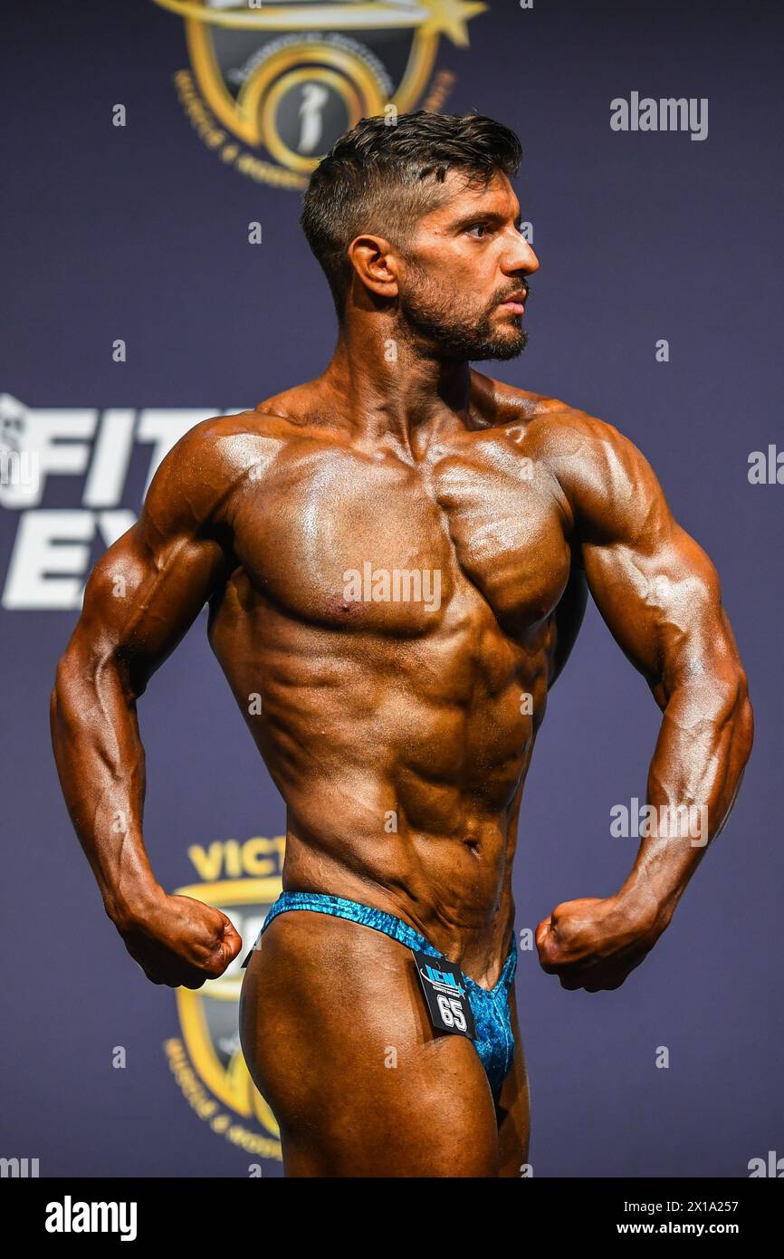 Melbourne, Australia. 13th Apr, 2024. Australian natural bodybuilder David Vidanovski is seen in ...