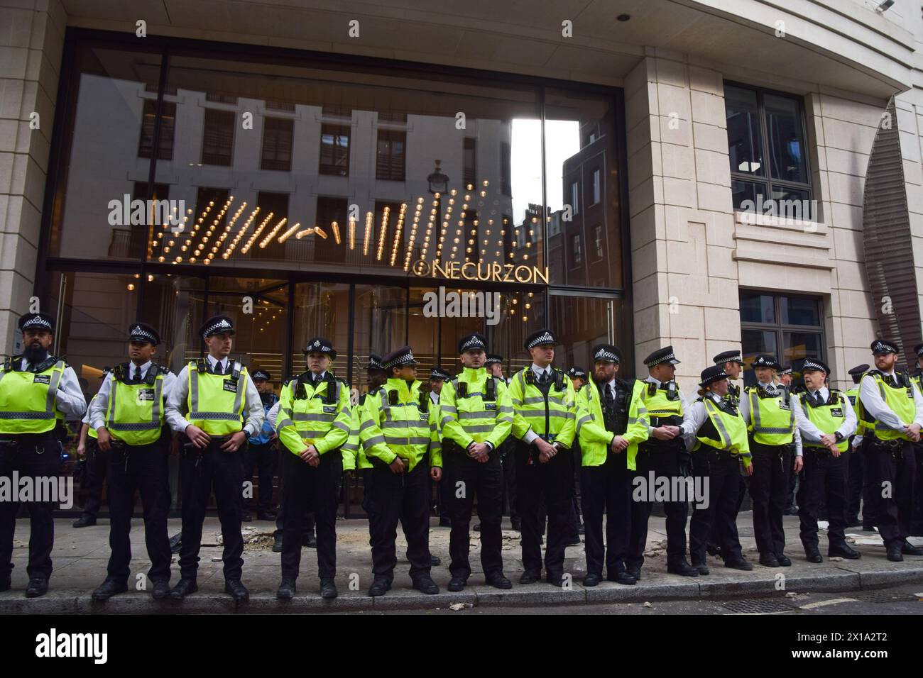 London, England, UK. 15th Apr, 2024. Police officers form a cordon at ...