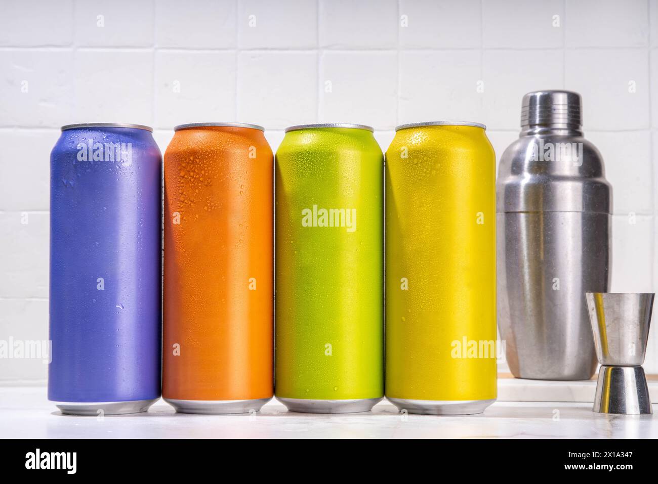 RTD Cocktail or mocktail, Ready to Drink canned beverage in colorful ...