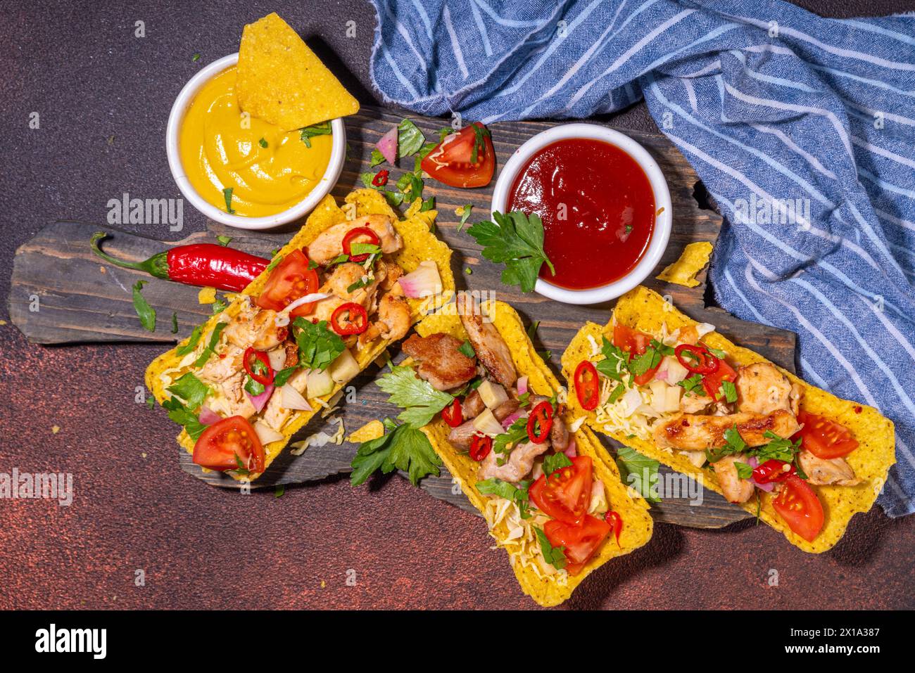 Traditional Mexican street food, fast food background, corn Taco ...