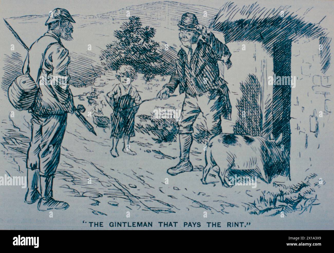 The Gintleman that pays the rint, British cartoon ridiculing the Habits ...