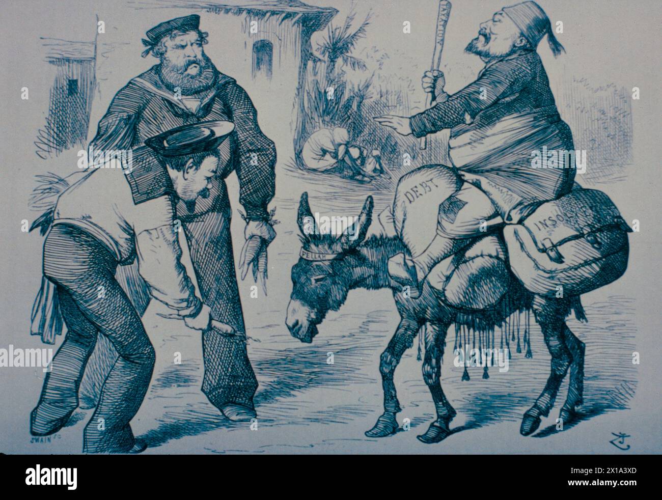Khedive Ismail (Ismail Pasha) of Egypt rides a donkey, illustration ...