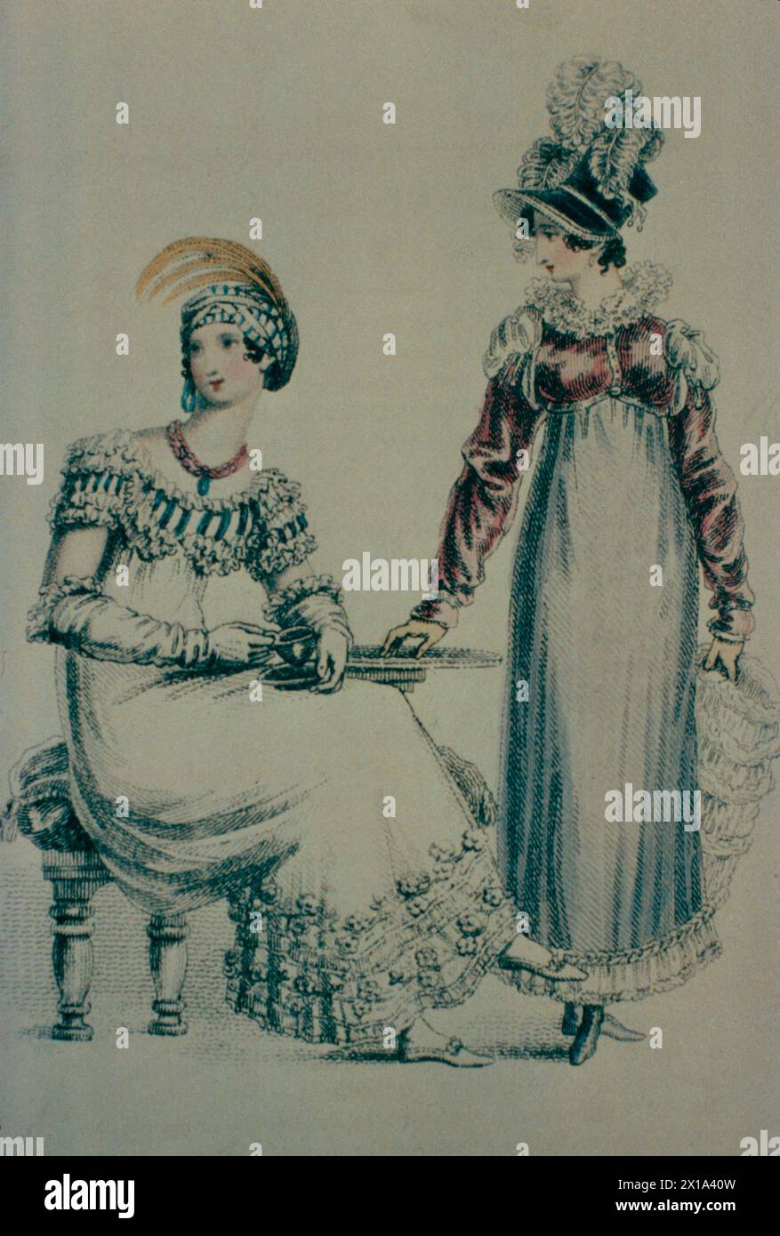 Women's fashions in London: Morning and evening costumes, England, 1816 ...