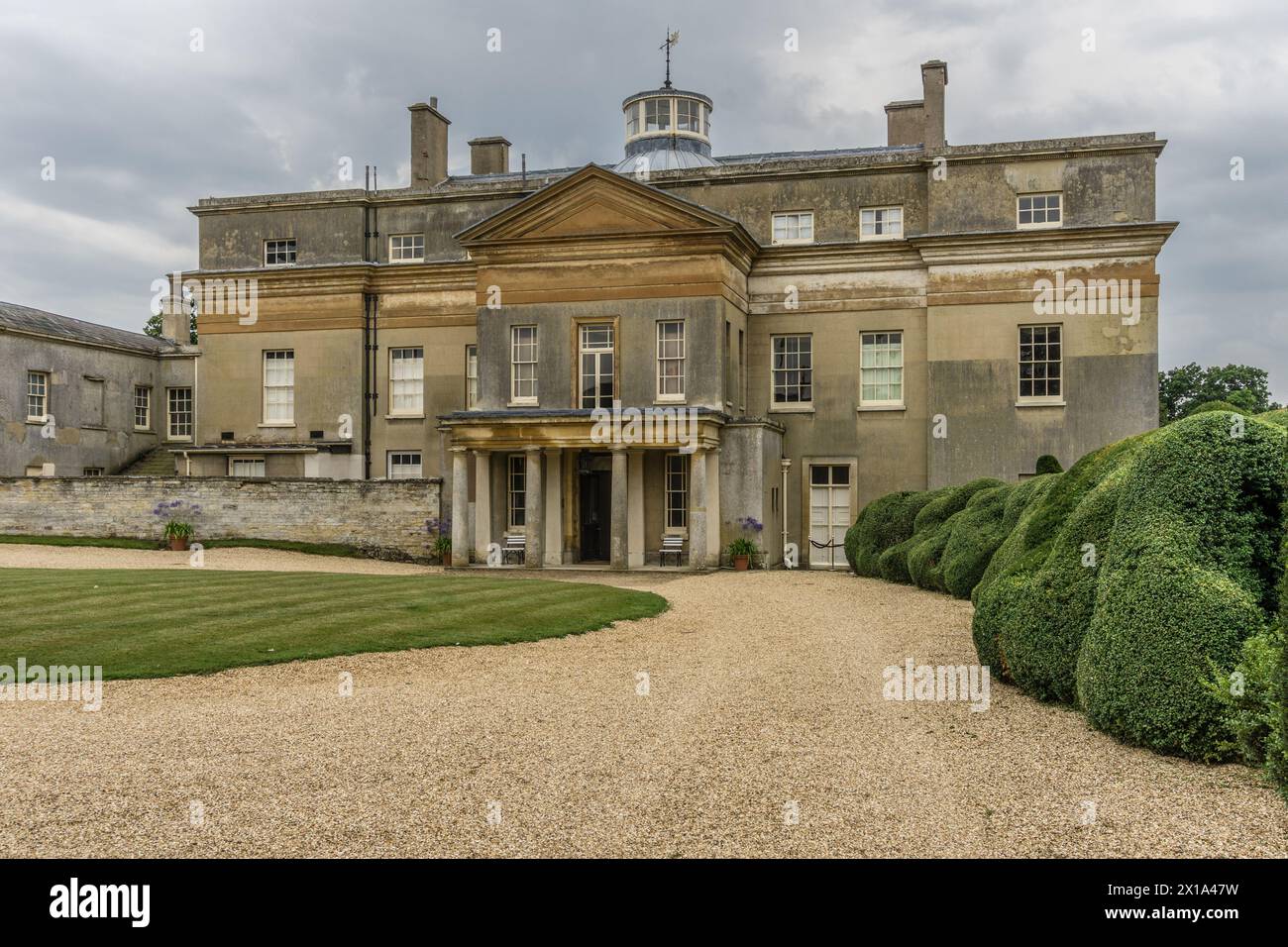Entrance to Turvey House, an historic country house built in the 1790s ...